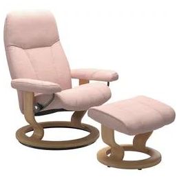 Relaxsessel stressless "Consul" Sessel Gr. ROHLEDER Stoff Q2 FARON, Classic Base Eiche, PlusTMSystem-Gleitsystem-Relaxfunktion-Drehfunktion-Kopfstützenverstellung-Rückteilverstellung, B/H/T: 76cm x 100cm x 71cm, pink (light q2 faron) mit Hocker, Classic Base, Größe M, Gestell Eiche