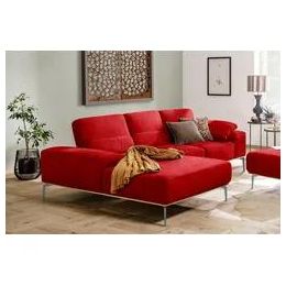 Ecksofa W.Schillig "run" Sofas Gr. B/H/T: 279cm x 88cm x 178cm, ROHLEDER Jacquard-Flachgewebe Q2 W60, Recamiere links, mit Sitztiefenverstellung, rot (rot w60) mit elegantem Holzsockel, Füße in Silber matt, Breite 279 cm