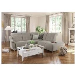 Ecksofa Home Affaire "Boston L-Form" Sofas Gr. B: 272cm, Struktur, Ottomane rechts, mit Kopfteilverstellung-mit 1 motorischer Relaxfunktion im 2sitzigen Sofaelement, beige (natur) Kopfteilverstellung an jeder Sitzfläche, wahlweise Relaxfunktion