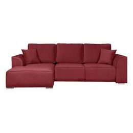 Ecksofa Inosign "Beatrice L-Form" Sofas Gr. B/H/T: 265cm x 86cm x 170cm, Material, Ottomane links, ohne Bettfunktion-ohne Bettkasten, rot wahlweise auch mit Bettfunktion und Bettkasten