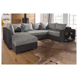 Wohnlandschaft Collection AB "John U-Form" Sofas Gr. B/H/T: 294cm x 80cm x 92cm, Microfaser PRIMABELLE-Struktur, ohne Federkern, schwarz (schwarz/grau) mit Bettfunktion, wahlweise Federkern