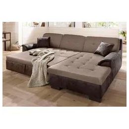 Ecksofa Home Affaire "Bergen" Sofas Gr. B/H/T: 267cm x 83cm x 178cm, Microfaser MELROSE-Struktur, Recamiere rechts, mit Bettfunktion, braun (dunkelbraun/beige) wahlweise mit Bettfunktion L-Form