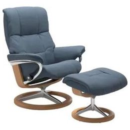 Relaxsessel stressless "Mayfair" Sessel Gr. Leder PALOMA, Signature Base Eiche, Relaxfunktion-Drehfunktion-PlusTMSystem-Gleitsystem-BalanceAdaptTM, B/H/T: 83cm x 102cm x 74cm, blau (sparrow paloma) mit Hocker, Signature Base, Größe S, M & L, Gestell Eiche