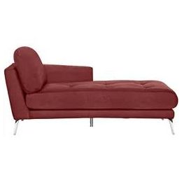 Chaiselongue W.Schillig "softy" Sofas Gr. B/H/T: 106cm x 79cm x 168cm, Chenille-Flachgewebe R66, Armlehne rechts, rot (rot r66) mit dekorativer Heftung im Sitz, Füße Chrom glänzend