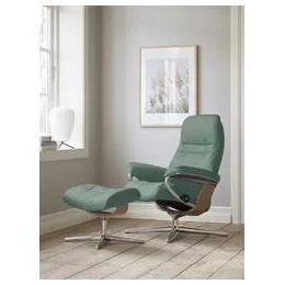 Relaxsessel stressless "Sunrise" Sessel Gr. Leder PALOMA, Cross Base Eiche, Relaxfunktion-Drehfunktion-PlusTMSystem-Gleitsystem-BalanceAdaptTM, B/H/T: 83cm x 105cm x 74cm, grün (aqua green paloma) mit Cross Base, Größe S, M & L, Holzakzent Eiche