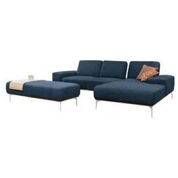 Ecksofa W.Schillig "run" Sofas Gr. B/H/T: 279cm x 88cm x 178cm, ROHLEDER Jacquard-Flachgewebe Q2 W60, Recamiere rechts, mit Sitztiefenverstellung, blau (jeans w60) mit elegantem Holzsockel, Füße in Chrom glänzend, Breite 279 cm