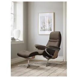 Relaxsessel stressless "Sunrise" Sessel Gr. ROHLEDER Stoff Q2 FARON, Cross Base Eiche, Relaxfunktion-Drehfunktion-PlusTMSystem-Gleitsystem-BalanceAdaptTM, B/H/T: 83cm x 105cm x 74cm, braun (dark beige q2 faron) mit Cross Base, Größe S, M & L, Holzakzent Eiche