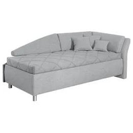 Schlafsofa Alina "Lindsay" Sofas Gr. B/H/T: 223 cm x 80 cm x 102 cm, Struktur, Armlehne rechts, grau (grauweiß tmd 9) Bettkasten, Zierkissen-Set aus: 2 Stk. 40x40cm, 1 30x30cm