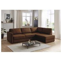 Schlafsofa ATLANTIC HOME COLLECTION "Chill" Sofas Gr. B/H/T: 250cm x 86cm x 200cm, Struktur grob, Armlehne links, braun (karamellbraun) Ecksofa mit Bettfunktion und Bettkasten