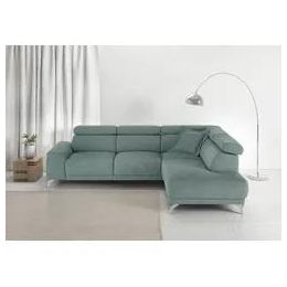 Ecksofa 3C Candy "Greve L-Form" Sofas Gr. B/H/T: 249cm x 79cm x 209cm, Struktur, Ottomane rechts, mit Sitzvorzug motorisch im 2-Sitzer, blau (petrol) wahlweise mit motorischem Sitzvorzug, manuelle Kopfteilverstellung