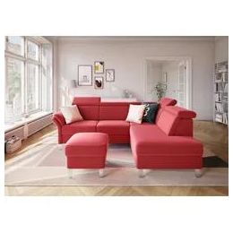 Sit & More Ecksofa SIT & MORE "Vincenzo L-Form" Sofas Gr. B/H/T: 245cm x 84cm x 193cm, Flachgewebe, Ottomane rechts, mit Kopfteilverstellung-mit Bettfunktion-mit Bettkasten, rot inklusive Kopfteilverstellung, wahlweise mit Bettfunktion, Bettkasten