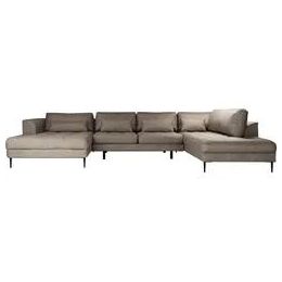 Wohnlandschaft Trendmanufaktur "Luzi, gemütliches Sofa mit extra viel Platz, U-Form, viele Kissen" Sofas Gr. B/H/T: 361cm x 80cm x 203cm, Samtvelours ELISA, Recamiere links-Ottomane rechts, grau (cloud gray) Designsofa mit tollem Sitzkomfort, Metallfüße schwarz, Breite 361 cm