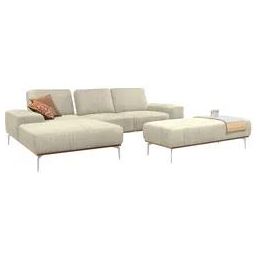 Ecksofa W.Schillig "run" Sofas Gr. B/H/T: 279cm x 88cm x 178cm, ROHLEDER Jacquard-Flachgewebe Q2 W60, Recamiere links, mit Sitztiefenverstellung, beige (elfenbein w60) mit elegantem Holzsockel, Füße in Chrom glänzend, Breite 279 cm