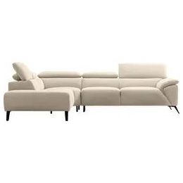 Ecksofa NICOLETTI HOME Sofas Gr. B/H/T: 287cm x 72cm x 227cm, Leder Torrello, Ottomane links, grau (fango) Breite 287 cm, verstellbare Kopfstütze, Ottomane links oder rechts