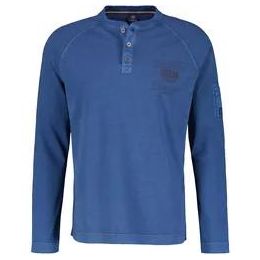 Mendler Langarmshirt LERROS "LERROS Longsleeve Serafino" Gr. 4XL, blau (tiefblau) Herren Shirts