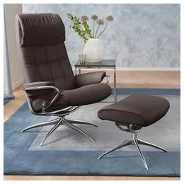 Relaxsessel stressless "London" Sessel Gr. Leder PALOMA, Star Base-High Base, PlusTMSystem-Gleitsystem-BalanceAdaptTM, B/H/T: 80cm x 116cm x 71cm, braun (chocolate paloma) mit Hocker, High Back, Star Base, Gestell Chrom