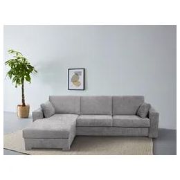 Ecksofa Home Affaire "Roma "M" Matratzenhöhe 14 cm, Dauerschlaffunktion, mit Unterfederung" Sofas Gr. B/H/T: 280cm x 85cm x 173cm, Stucktur weich, Recamiere links, Liegefläche: 143 x 198cm, grau (hellgrau) Liegemaße ca 143x198 cm, L-Form