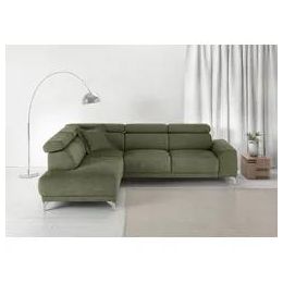 Ecksofa 3C Candy "Greve L-Form" Sofas Gr. B/H/T: 249cm x 79cm x 209cm, Struktur, Ottomane links, ohne motorischen Sitzvorzug im 2-Sitzer, grün (oliv) wahlweise mit motorischem Sitzvorzug, manuelle Kopfteilverstellung