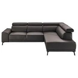 Ecksofa 3C Candy "Greve B/T/H: 249/209/79 cm L-Form" Sofas Gr. B/H/T: 249 cm x 79 cm x 209 cm, Leder, Ottomane rechts, ohne motorischen Sitzvorzug im 2-Sitzer, braun wahlweise mit motorischem Sitzvorzug, manuelle Kopfteilverstellung