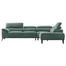 Ecksofa NICOLETTI HOME Sofas Gr. B/H/T: 287cm x 72cm x 227cm, Struktur weich, Ottomane rechts, grün (bottle) Breite 287 cm, verstellbare Kopfstütze, Ottomane links oder rechts