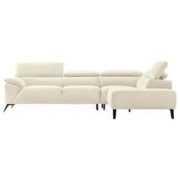 Ecksofa NICOLETTI HOME Sofas Gr. B/H/T: 287cm x 72cm x 227cm, Leder Torrello, Ottomane rechts, weiß (bianco ottic) Breite 287 cm, verstellbare Kopfstütze, Ottomane links oder rechts