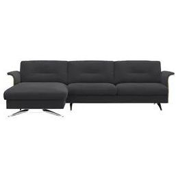 Ecksofa FLEXLUX "Glow, super bequem durch hochwertigem Sitzaufbau mit Federkern, L-Form" Sofas Gr. B/H/T: 273cm x 81cm x 158cm, Lederoptik, Chaiselongue links, schwarz (gorilla black) Modernes skandinavisches Design