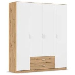 Drehtürenschrank Rauch "Kleiderschrank Schrank Garderobe Wäscheschrank GAMMA in 3 Breiten" Schränke Gr. B/H/T: 181 cm x 210 cm x 54 cm, 4 St., weiß (eiche artisan, alpinweiß) mit 6 Schubladen, in schlichtem Design TOPSELLER MADE IN GERMANY