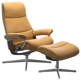 Relaxsessel stressless "View" Sessel Gr. Material Bezug, Material Gestell, Ausführung / Funktion, Maße B/H/T, gelb (honey) mit Hocker, Cross Base, Größe S, M & L, Holzakzent Wenge