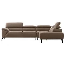 Ecksofa NICOLETTI HOME Sofas Gr. B/H/T: 287cm x 72cm x 227cm, Leder BOTERO, Ottomane rechts, grau (taupe) Breite 287 cm, verstellbare Kopfstütze, Ottomane links oder rechts