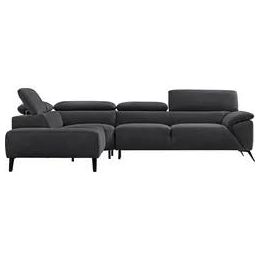 Ecksofa NICOLETTI HOME Sofas Gr. B/H/T: 287cm x 72cm x 227cm, Struktur weich, Ottomane links, schwarz Breite 287 cm, verstellbare Kopfstütze, Ottomane links oder rechts