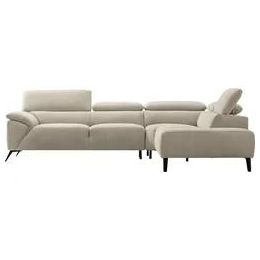 Ecksofa NICOLETTI HOME Sofas Gr. B/H/T: 287cm x 72cm x 227cm, Struktur weich, Ottomane rechts, beige Breite 287 cm, verstellbare Kopfstütze, Ottomane links oder rechts