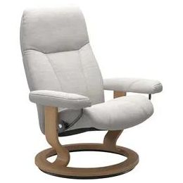 Relaxsessel stressless "Consul" Sessel Gr. Struktur fein JASMINE, Classic Base Eiche, PlusTMSystem-Gleitsystem-Relaxfunktion-Drehfunktion-Kopfstützenverstellung-Rückteilverstellung, B/H/T: 76cm x 100cm x 71cm, grau (light grey jasmine) mit Classic Base, Größe M, Gestell Eiche