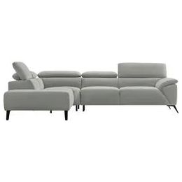 Ecksofa NICOLETTI HOME Sofas Gr. B/H/T: 287cm x 72cm x 227cm, Leder TOUCH, Ottomane links, grau (grigio chiar) Breite 287 cm, verstellbare Kopfstütze, Ottomane links oder rechts