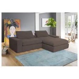 Ecksofa Alina "Sandy" Sofas Gr. B/H/T: 296 cm x 84 cm x 180 cm, Chenille EQE, Recamiere rechts, braun (braun eqe 4) mit losen Sitz- und Rückenkissen