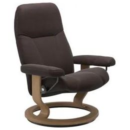 Relaxsessel stressless "Consul" Sessel Gr. Leder PALOMA, Classic Base Eiche, PlusTMSystem-Gleitsystem-Relaxfunktion-Drehfunktion-Kopfstützenverstellung-Rückteilverstellung, B/H/T: 76cm x 100cm x 71cm, braun (chocolate paloma) mit Classic Base, Größe M, Gestell Eiche