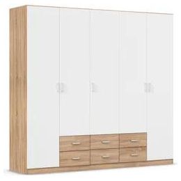 Drehtürenschrank Rauch "Kleiderschrank Schrank Garderobe Wäscheschrank GAMMA in 3 Breiten" Schränke Gr. B/H/T: 226 cm x 210 cm x 54 cm, 5 St., weiß (eiche sonoma, alpinweiß) mit 6 Schubladen, in schlichtem Design TOPSELLER MADE IN GERMANY