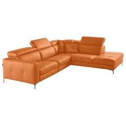 Ecksofa Egoitaliano "Matt, hoher Sitzkomfort und aufwendige Detailverarbeitung, L-Form" Sofas Gr. B/H/T: 285cm x 100cm x 221cm, Leder BULL, Ottomane rechts, orange mit Ottomane, inkl. verstellbarer Kopfteile zum Relaxen