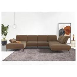 Wohnlandschaft Inosign "Coco U-Form" Sofas Gr. B/H/T: 382cm x 88cm x 242cm, Breitcord, mega-Recamiere links, mit Sitztiefenverstellung-mit Armteilverstellung-mit Kopfteilverstellung-mit Federkern, braun (latte) Sitztiefen-, Arm- und Kopfteilverstellung, Cord-Bezug, Fußhöhe 15 cm