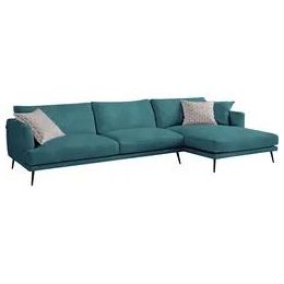 Ecksofa Egoitaliano "Sophia, Designsofa mit extrakomfortablem Sitzkomfort" Sofas Gr. B/H/T: 274cm x 77cm x 154cm, Luxus-Microfaser BLUSH, Recamiere rechts, blau (teal) mit Daunenfederung, L-Form