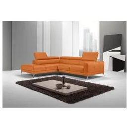 Ecksofa Egoitaliano "Claudie, Designsofa mit extrakomfortablem Sitzkomfort" Sofas Gr. B/H/T: 268cm x 97cm x 226cm, Leder BULL, Recamiere rechts, mit Kopfteilverstellung, orange Inkl. Kopfteilverstellung, L-Form