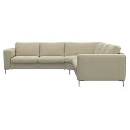 Ecksofa FLEXLUX "Fiore, gleichschenklig, super Sitzkomfort durch Kaltschaum im Sitz" Sofas Gr. B/H/T: 257cm x 85cm x 92cm, Chenille, Schenkel links, beige (sandy beige) breite Armlehnen, Füße Alu