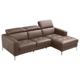 Ecksofa Egoitaliano "Matt, erstklassiger Sitzkomfort, aufwendige Detailverarbeitung, L-Form" Sofas Gr. B/H: 247cm x 100cm, Leder BULL, Recamiere rechts, braun (chocolate) mit verstellbaren Kopfteilen zum Relaxen