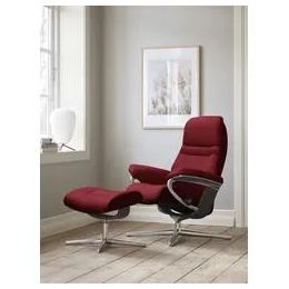 Relaxsessel stressless "Sunrise" Sessel Gr. ROHLEDER Stoff Q2 FARON, Cross Base Wenge, Relaxfunktion-Drehfunktion-PlusTMSystem-Gleitsystem-BalanceAdaptTM, B/H/T: 92cm x 105cm x 80cm, rot (red q2 faron) mit Hocker, Cross Base, Größe S, M & L, Holzakzent Wenge