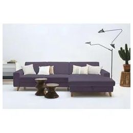 Ecksofa Tom Tailor HOME "Nordic Shift Pure" Sofas Gr. B/H/T: 308cm x 86cm x 180cm, Bouclé SCO, Recamiere rechts, ohne Bettfunktion und Bettkasten, lila (amethyst sco 18) wahlweise mit Bettfunktion und Bettkasten