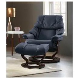 Relaxsessel stressless "Reno" Sessel Gr. Leder PALOMA, Classic Base Braun-L, Relaxfunktion-Drehfunktion-PlusTMSystem-Gleitsystem, B/H/T: 88cm x 98cm x 78cm, blau (oxford paloma) mit Classic Base, Größe S, M & L, Gestell Braun