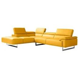 Ecksofa Egoitaliano "Malika" Sofas Gr. B/H/T: 300cm x 94cm x 107cm, Leder BULL, Ottomane links, mit Kopfteilverstellung, gelb mit Ottomane, inkl. Kopfteilverstellung und chromfarbenen Metallfüßen