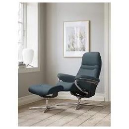 Relaxsessel stressless "Sunrise" Sessel Gr. ROHLEDER Stoff Q2 FARON, Cross Base Schwarz, Relaxfunktion-Drehfunktion-PlusTMSystem-Gleitsystem-BalanceAdaptTM, B/H/T: 92cm x 105cm x 80cm, blau (petrol q2 faron) mit Hocker, Cross Base, Größe S, M & L, Holzakzent Schwarz