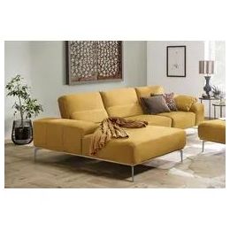 Ecksofa W.Schillig "run" Sofas Gr. B/H/T: 319cm x 88cm x 178cm, Longlife Xtra-Leder Z73, Recamiere links, mit Sitztiefenverstellung, gelb (sunrise z73) mit elegantem Holzsockel, Füße in Silber matt, Breite 319 cm