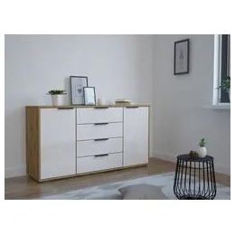 Kombikommode Wiemann "Monaco" Sideboards Gr. B/H/T: 141cm x 70cm x 43cm, 4 St., braun (bianco-eiche-nachbildung/glas weiß) mit Glasfront, vormontiert