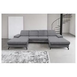 Wohnlandschaft WERK2 "Slavio U-Form" Sofas Gr. B/H/T: 348cm x 98cm x 184cm, Struktur weich, Recamiere rechts, Schlaffunktion, Bettkasten, verstellbare Kopfteile, grau Modernes U-Sofa mit Schlaffunktion, Bettkasten, Kopfteile verstellbar